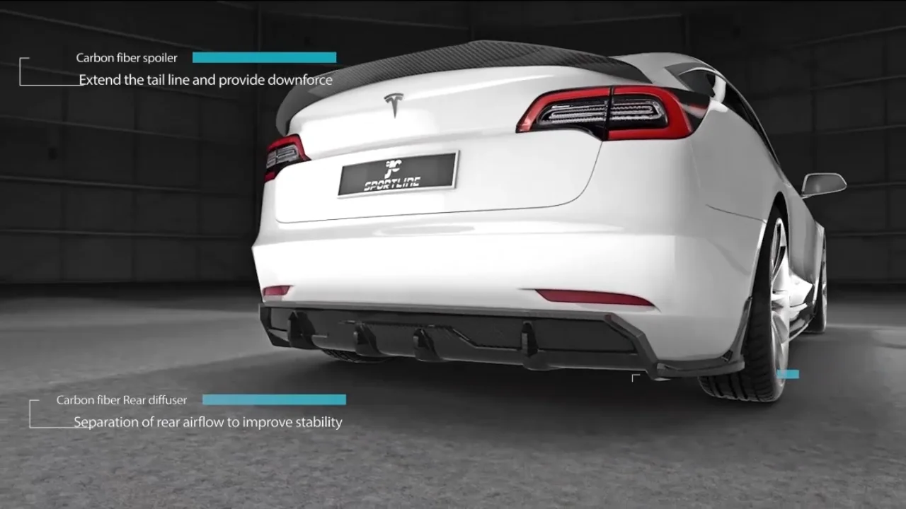 Carbon Fiber Model 3 Rear Diffuser For Tesla Model 3 Sedan 4-door 2016 ...