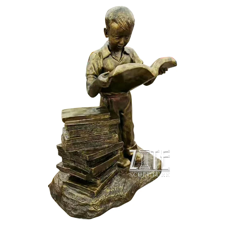 Boy Reading Book Garden Statue - Durable Fiberglass Sculpture