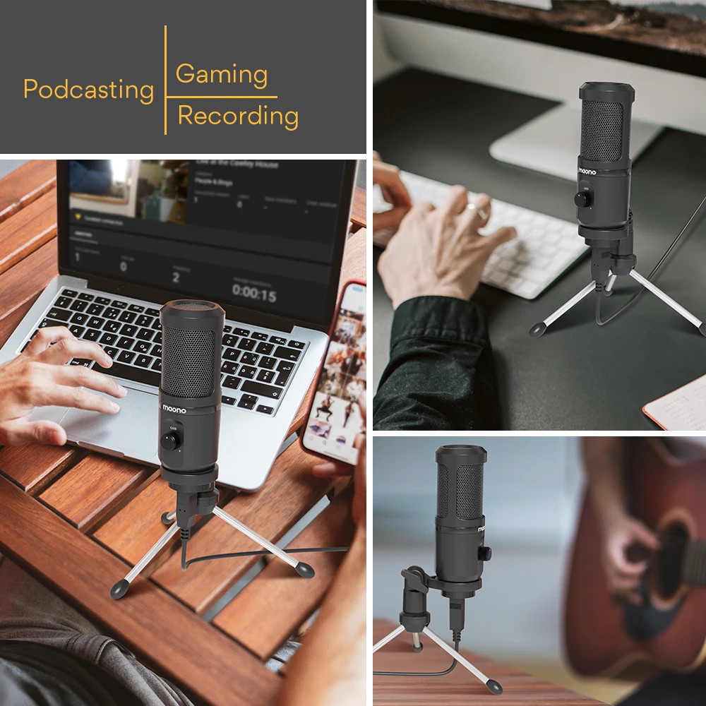 Maono Recording Microphone With Microphone Gain Microfon With Tripod ...