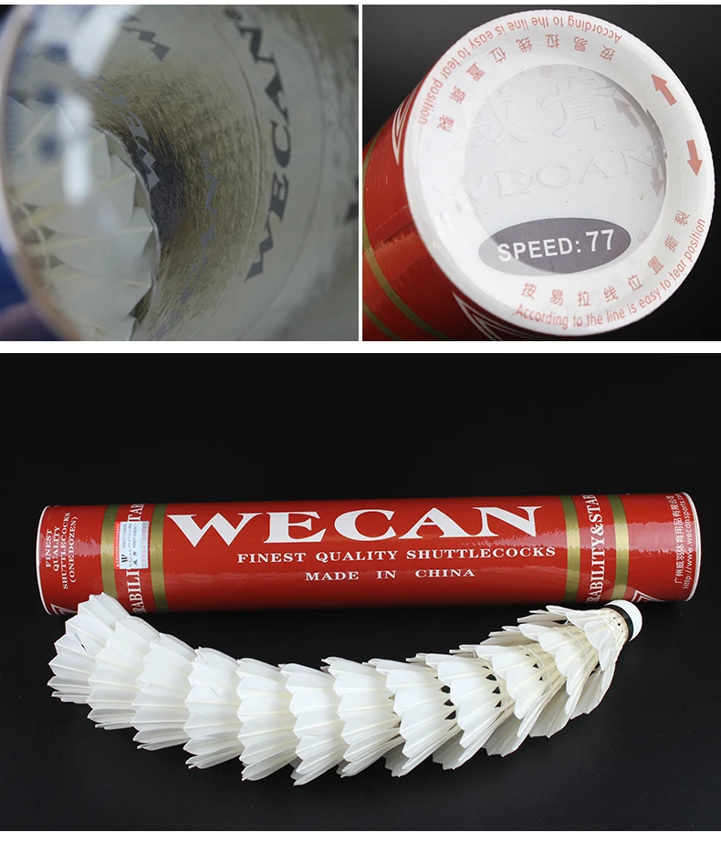 WECAN Red Class A Water Duck Feather Badminton Shuttlecock 76-77 Speed