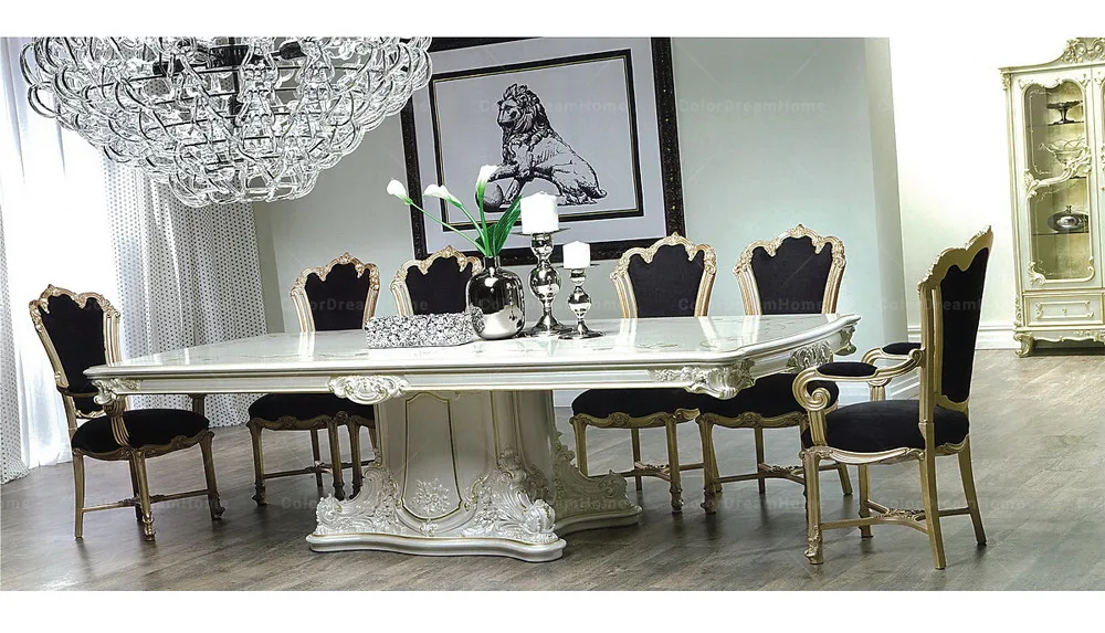 French Royal Luxury Wooden Long Dining Table for 20 Seats