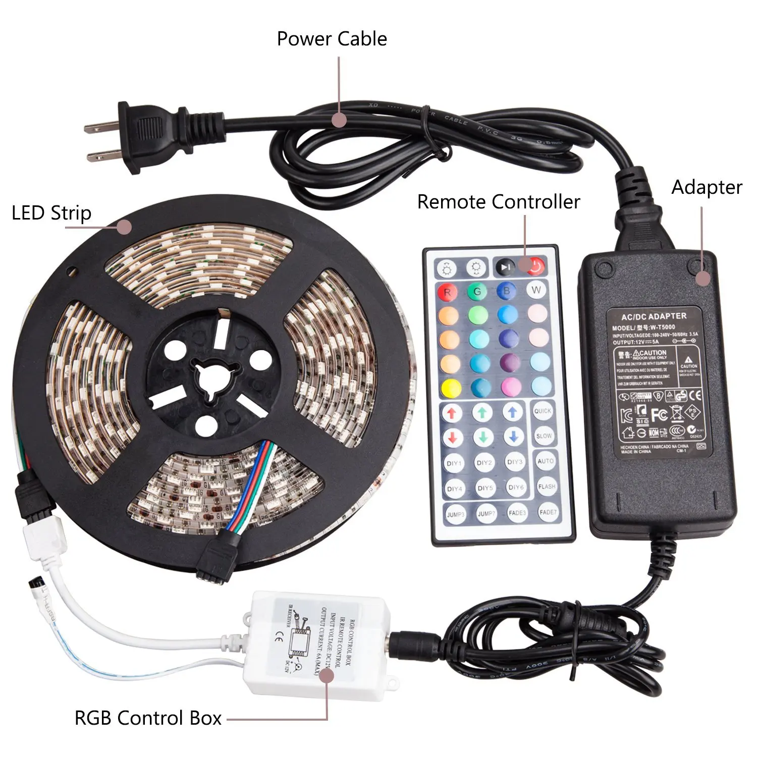 12v 60leds Waterproof Smd 5050 Rgbw Rgb Led Strip Kit With 5m Rgb Led Strip,44key Controller ...