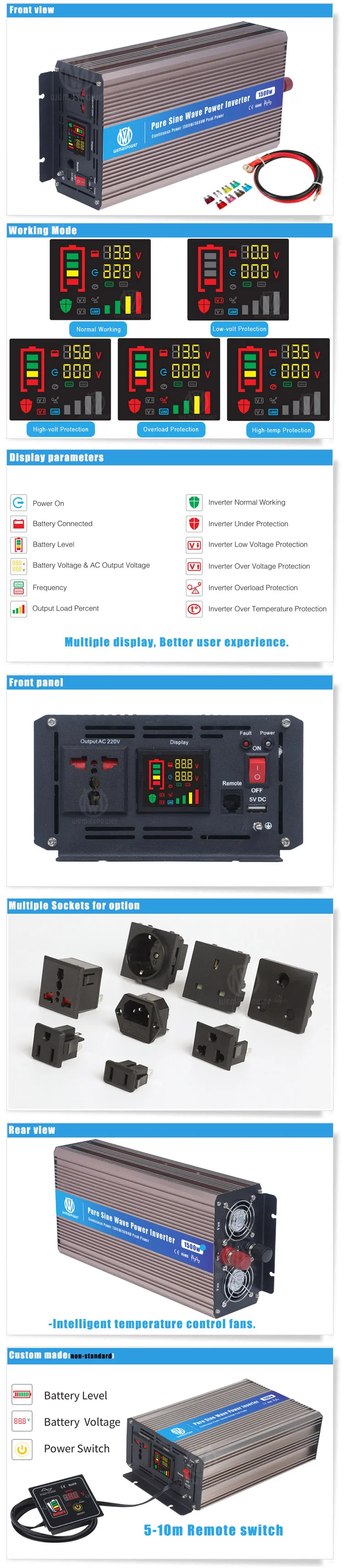 WEMAXPOWER 1500W DC to AC Inverter - Pure Sine Wave Power