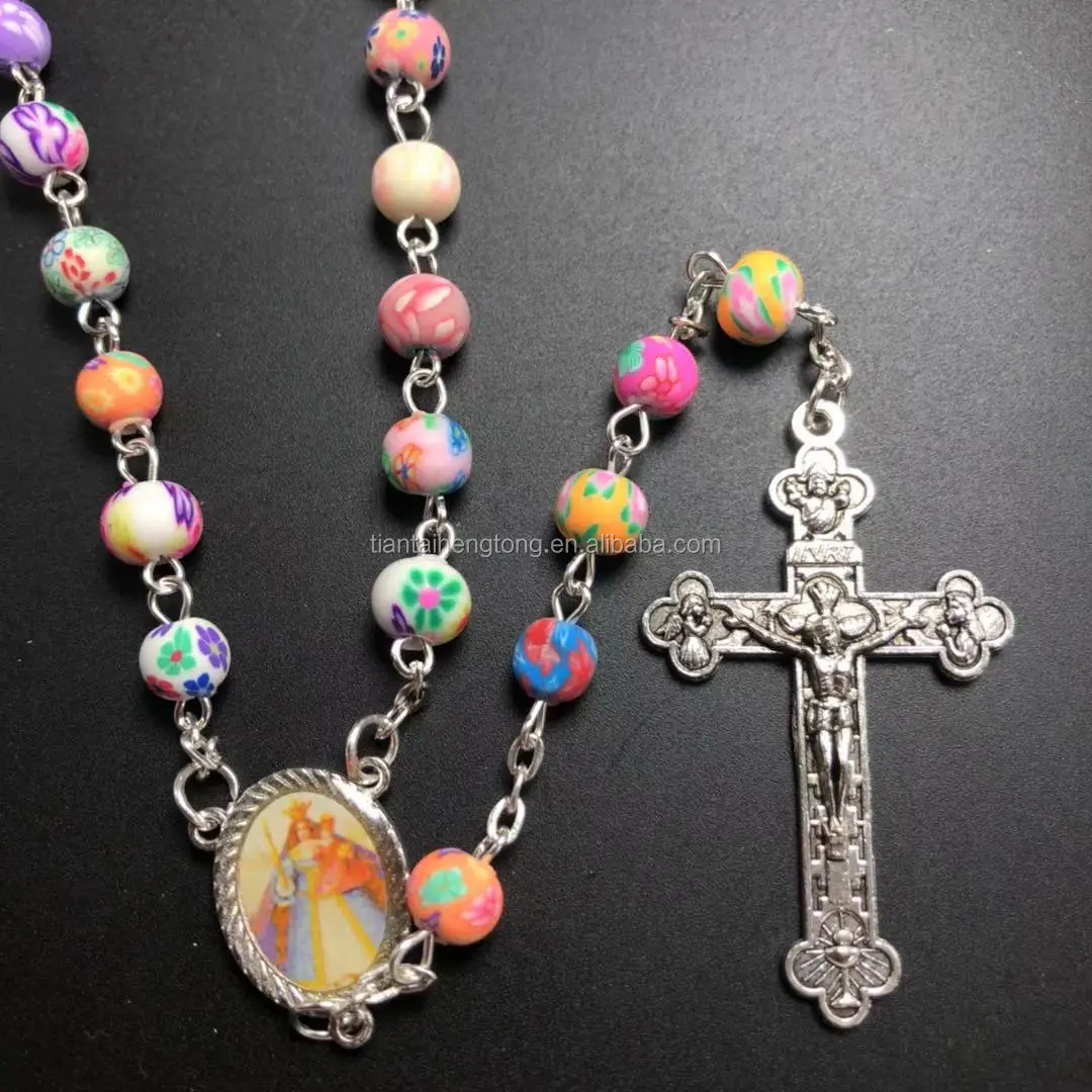 6mm Plastic Bead Rosary With Rubber Centerpiece and Jesus Cross ...