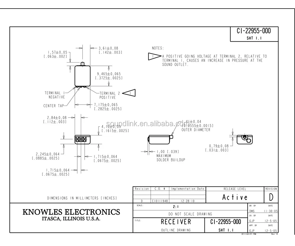 Knowles CI-22955-000 Bass BA Driver for In-Ear Monitors - 200Hz-5.5kHz ...