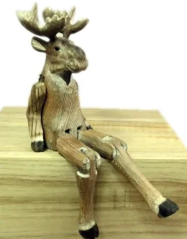 Handcrafted Wooden Moose Animal Shelf Sitter Decorations