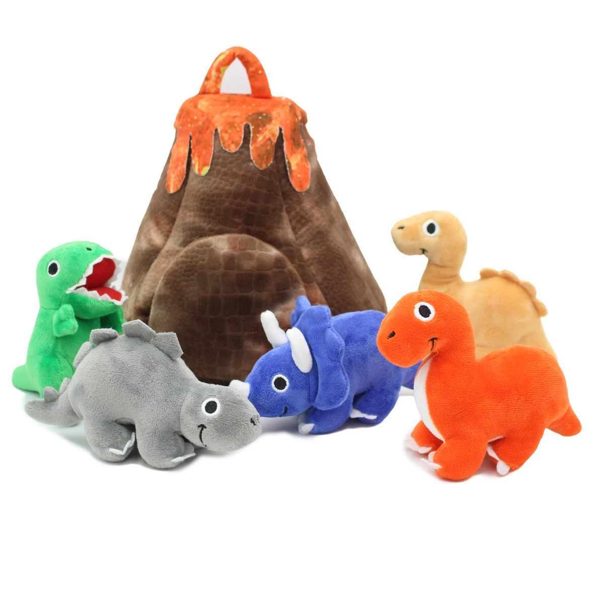 Dinosaur Volcano House With 5 Different Stuffed Animal Mini Plush ...