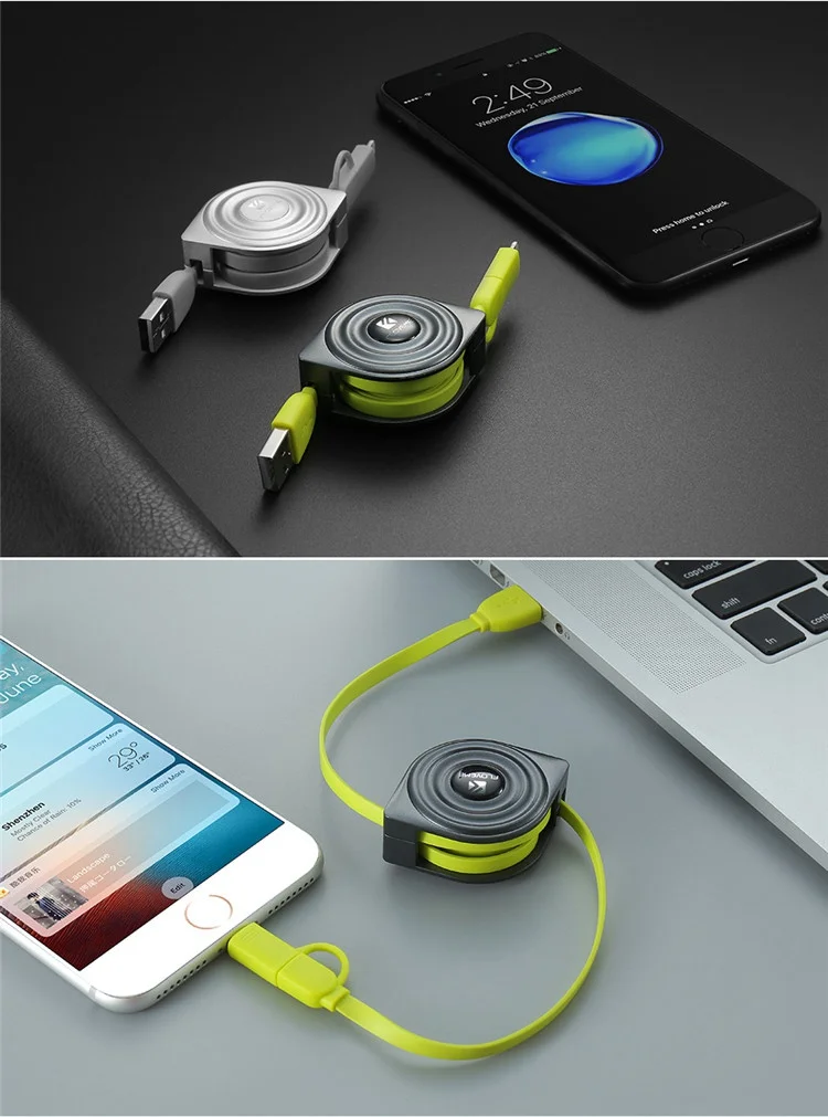 Free Shipping 2 In 1 Retractable Phone Cable For Iphone And Micro Usb ...