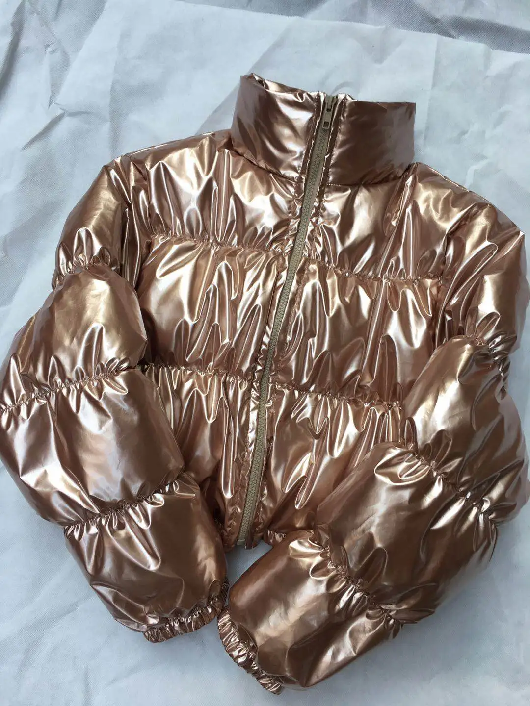 Fashion Winter Patent Leather Bubble Coat Women Zipper Waterproof ...