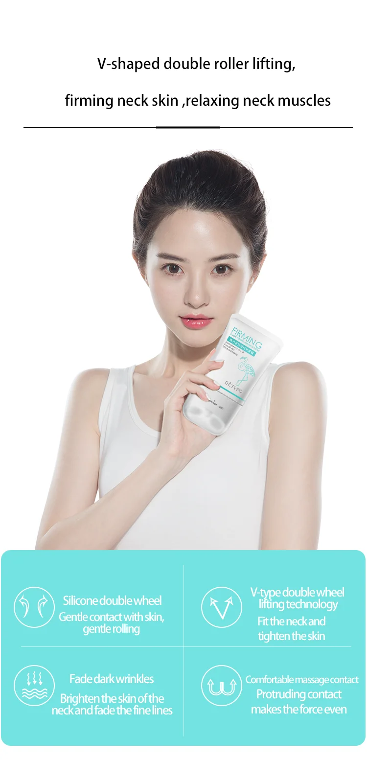 Stretching Firming Beauty Balm Neck Cream Double Roller V-type Reduce ...