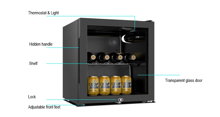 132l Mini Glass Door Display Fridge Showcase Black Refrigerator Cellar ...