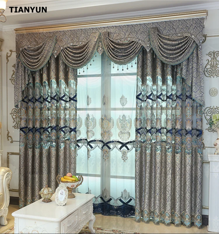 European Style Luxury Embroidery Window Curtains for Living Room