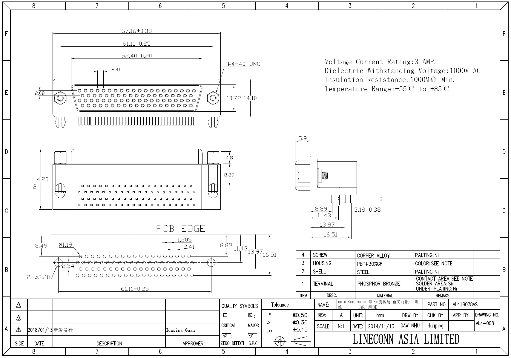 D-SUB 78pin Female Connector - Kinkuo D-Sub Standard Connectors