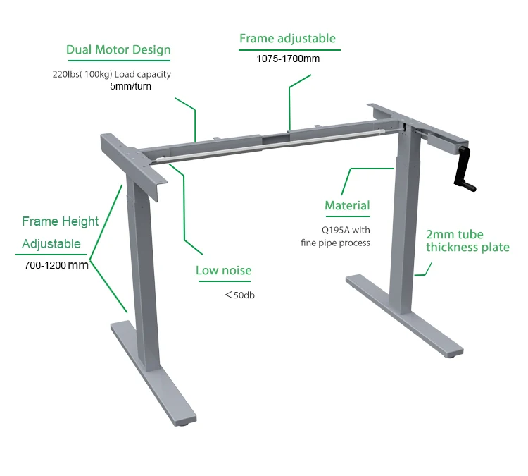 Height Adjustable Manual Office Table Legs - Modern Desk