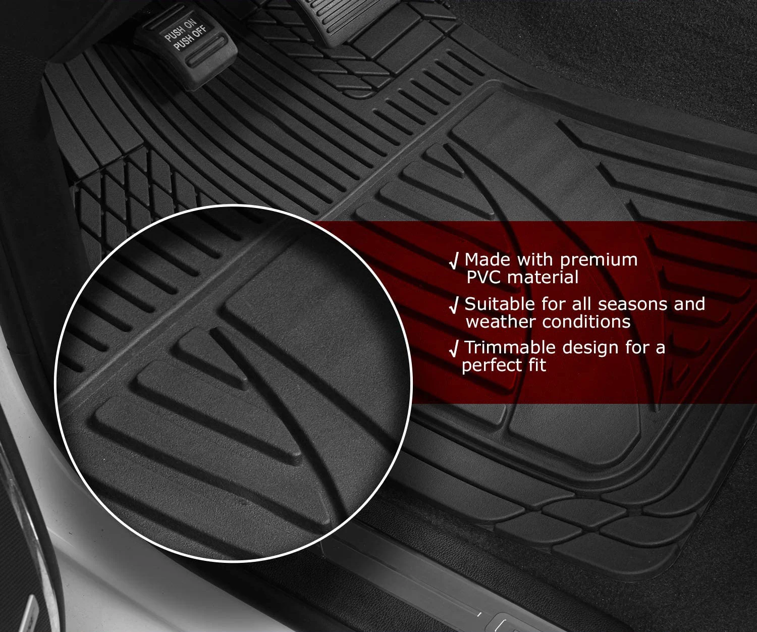 Durable PVC Car Mats - 4 Piece Full Set for All Cars