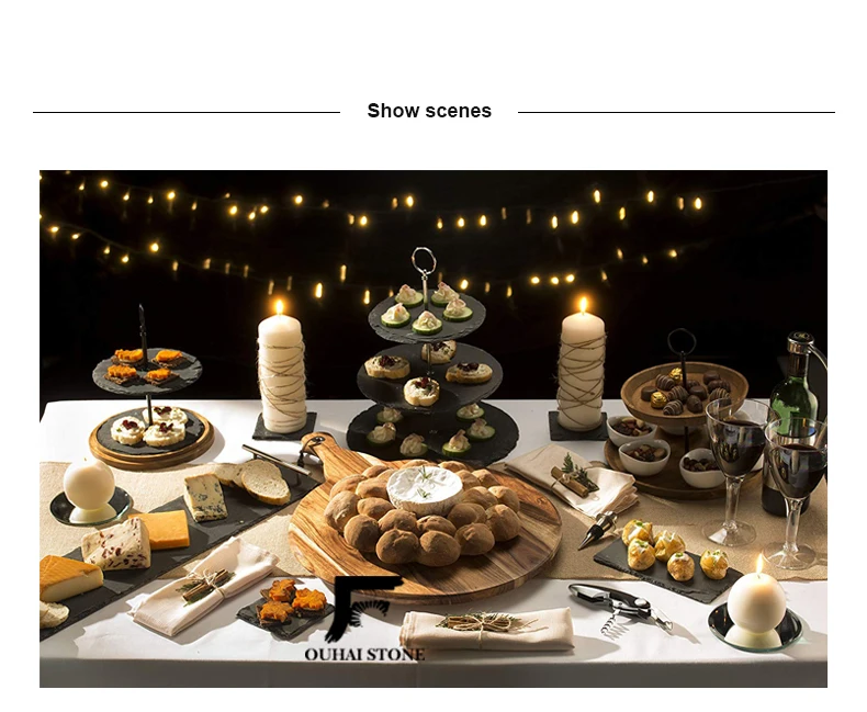 Wholesale 3 Layer Natural Slate Food Cake Stand Round Tiered Serving ...