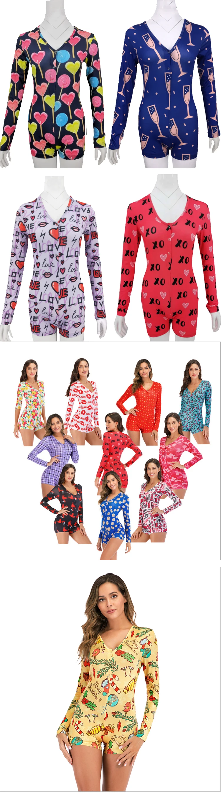 Custom Bodycon Stretchy Onesie Pajama For Women Adult Shorts Rompers Pj ...