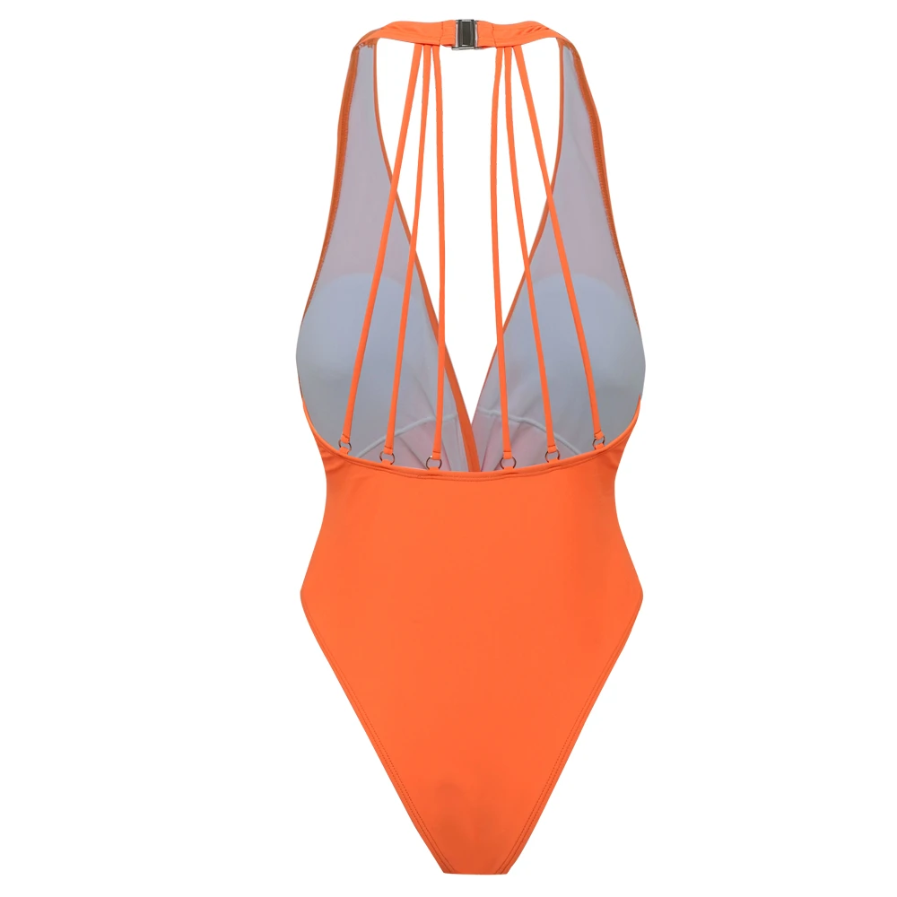Female One Piece Orange Swimsuit For Women String Swimwear Monokini One ...