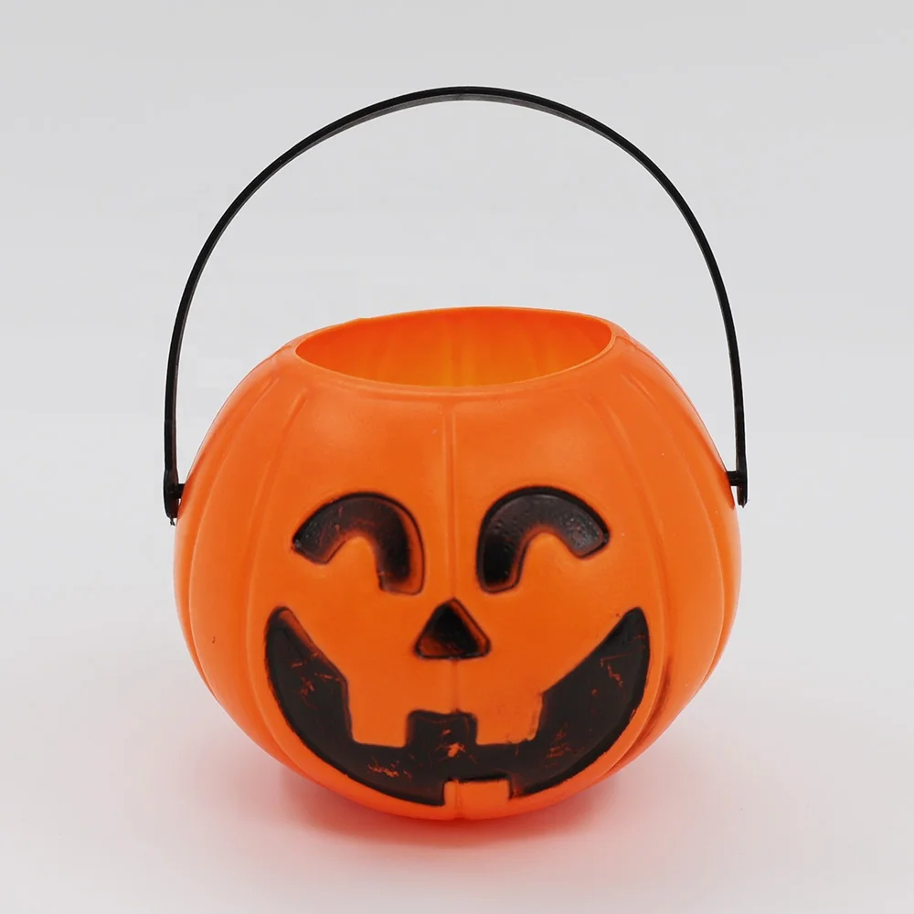 Halloween Candy Plastic Orange Pumpkin Bucket - HEH001