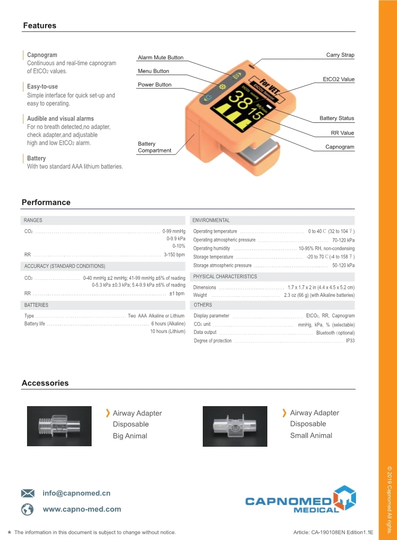 High Quality Veterinary Etco2 Sensor - Capnograph
