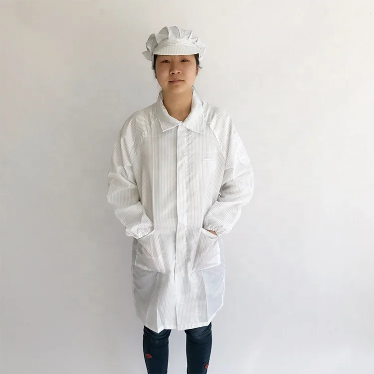 5mm Dust-proof Antistatic Lab Coat Clean Room Working Smock With Stripe ...
