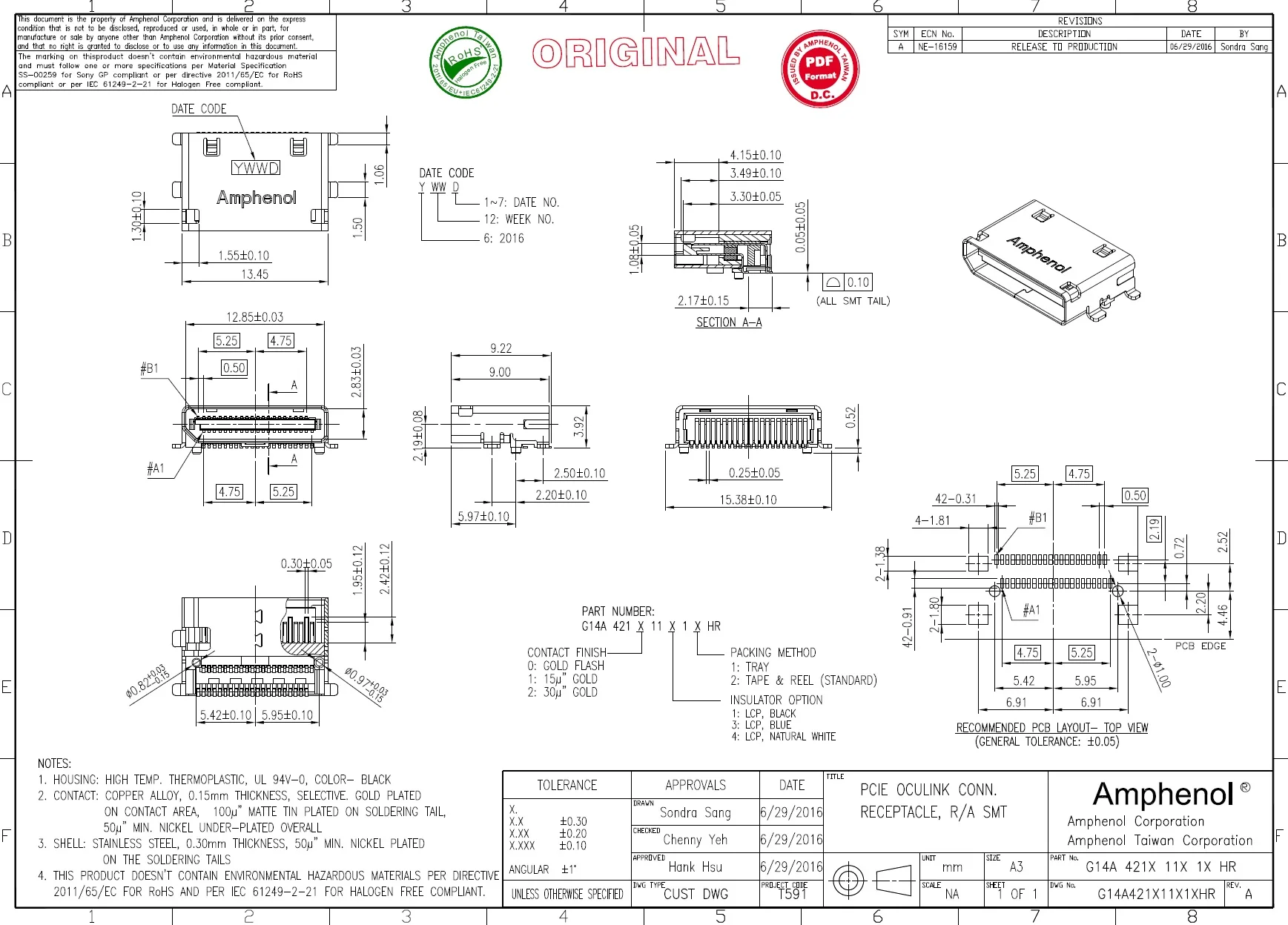 SFF-8612 Oculink 42pin Female Connector - High Speed Pcie/sas