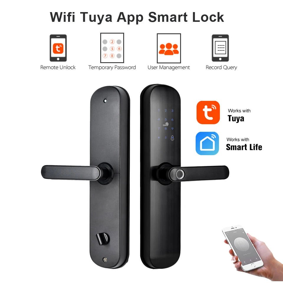 Yoheen Tuya App Wifi Keyless Biometric Fingerprint Door Handle Smart Lock For Home Security ...