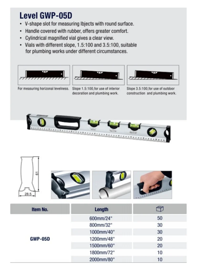 Heavy Duty Spirit Level With 5 Vials Professional Aluminium Alloy ...