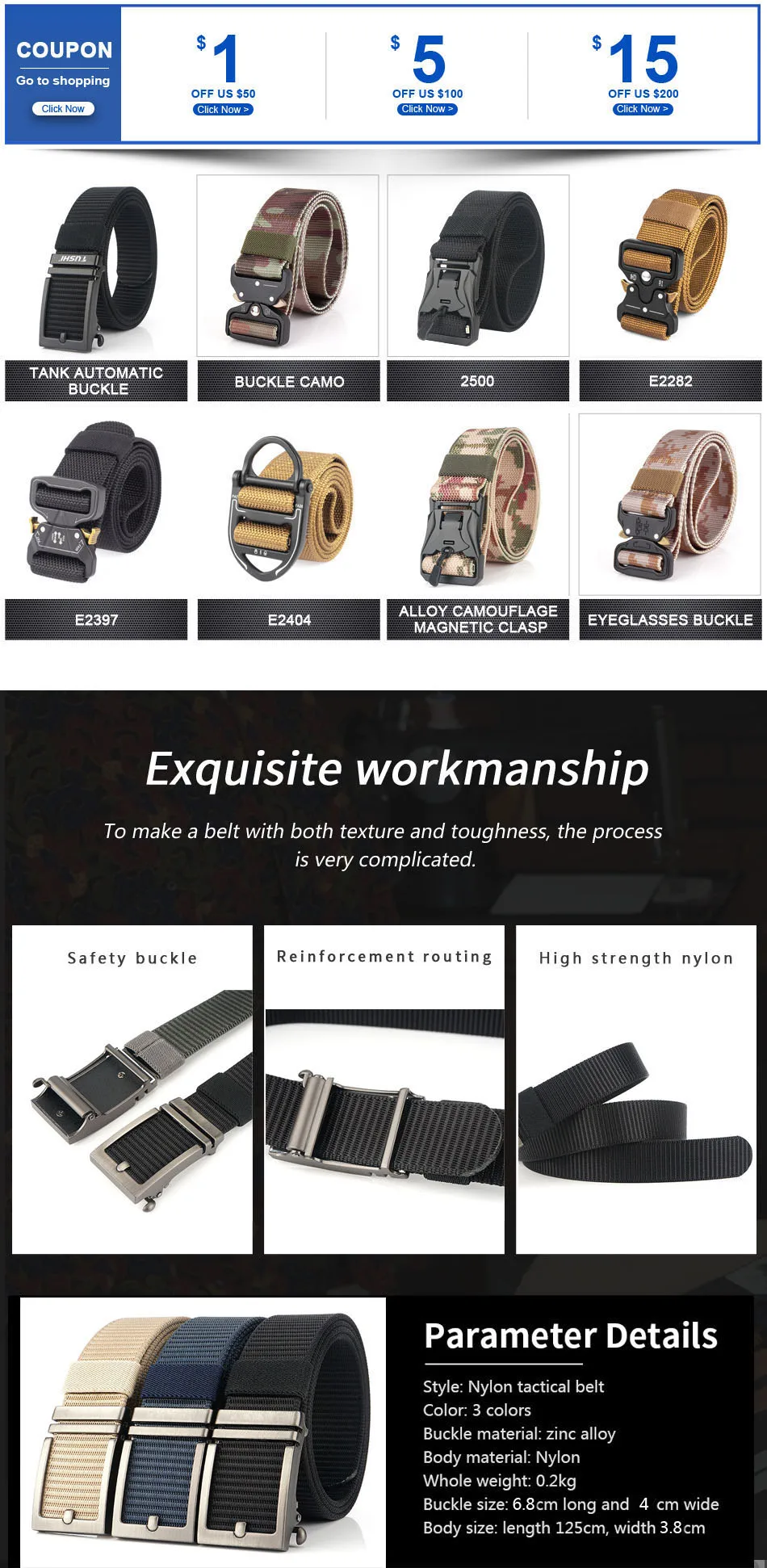 AMZ Men's Nylon Ratchet Golf Belt New Design Wide Webbing Outdoor Jeans ...