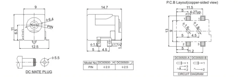 SMT 4 PIN Power Jack (DC Jacks) DC00500 - Fosen Connectors