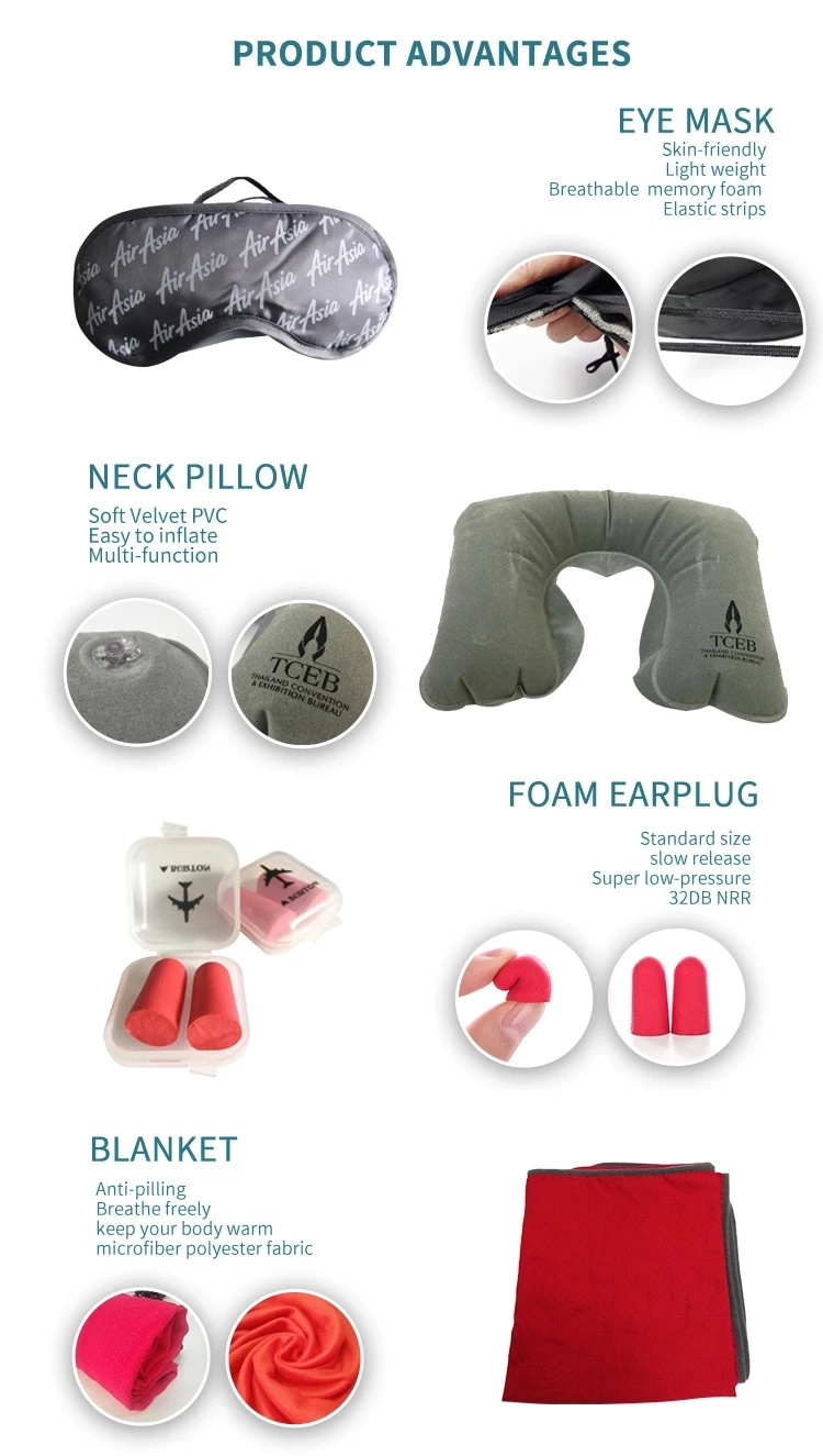 High Performance Inflatable Travel Pillow Set Airasia Airline Blanket ...
