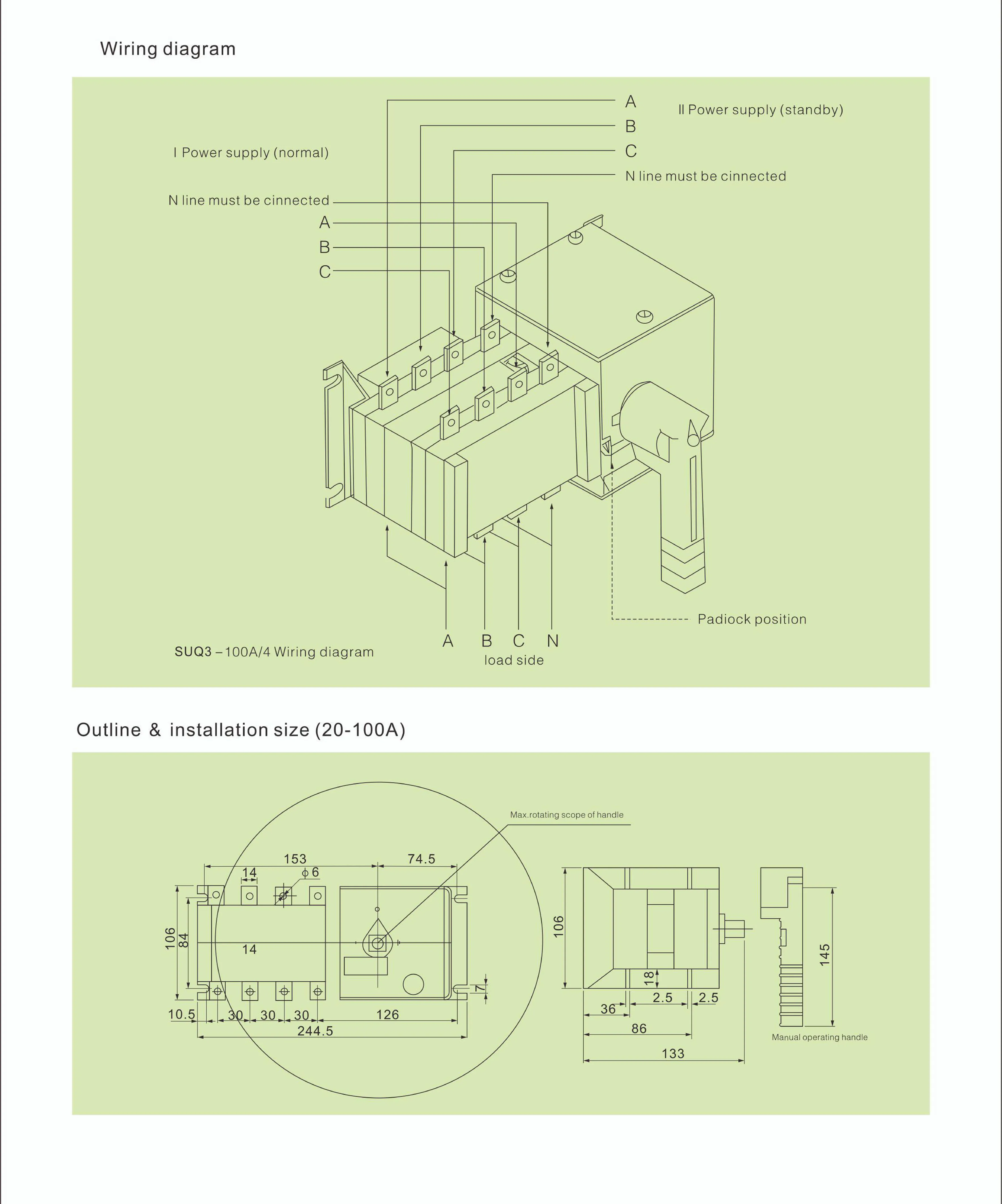 250A 220V 4P Manual Transfer Switch ATS/MTS for Generators