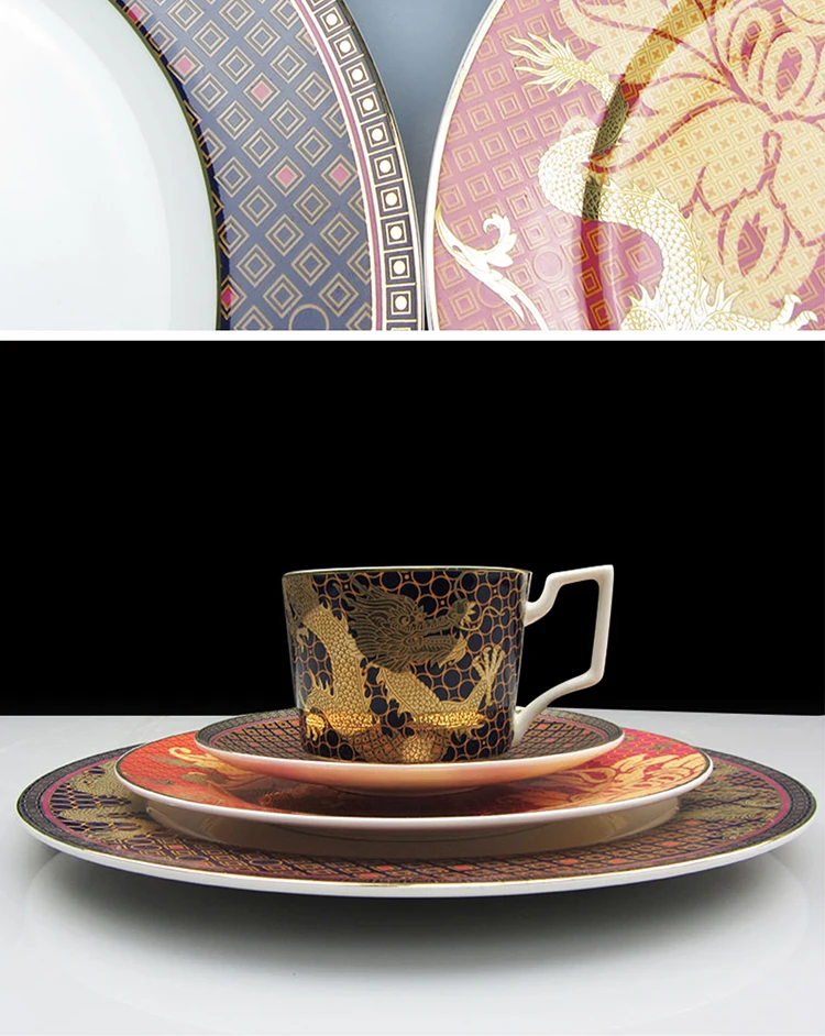 Custom Design Chinese Dragon And Phoenix Cups And Saucers Tableware ...