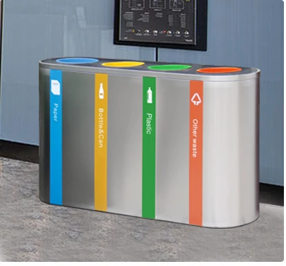 4 Compartments Dual Separate Recycling Bins - Stainless Steel