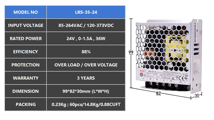 Mean Well LRS-35-24 Power Supply - Efficient 24VDC Solution