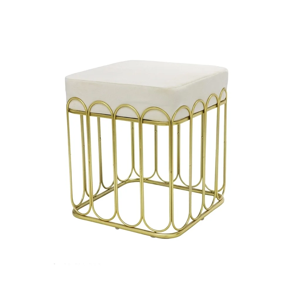 Nordic Small Gold Metal Wire Square Stool Velvet Upholstered Footstool ...