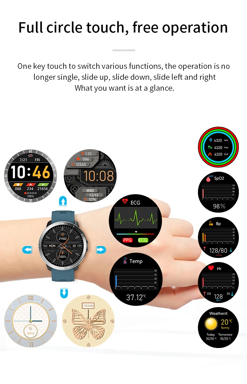 M18 Plus Smart Watch 2021 Body Temperature Smartwatch ECG PPG Accurate ...
