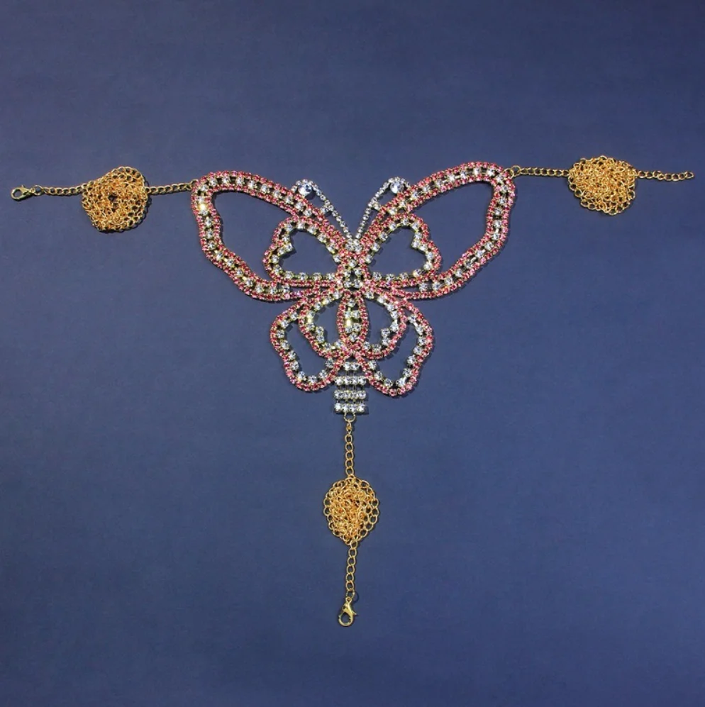 Sexy Butterfly Rhinestone Chain Body Lingerie Set for Women