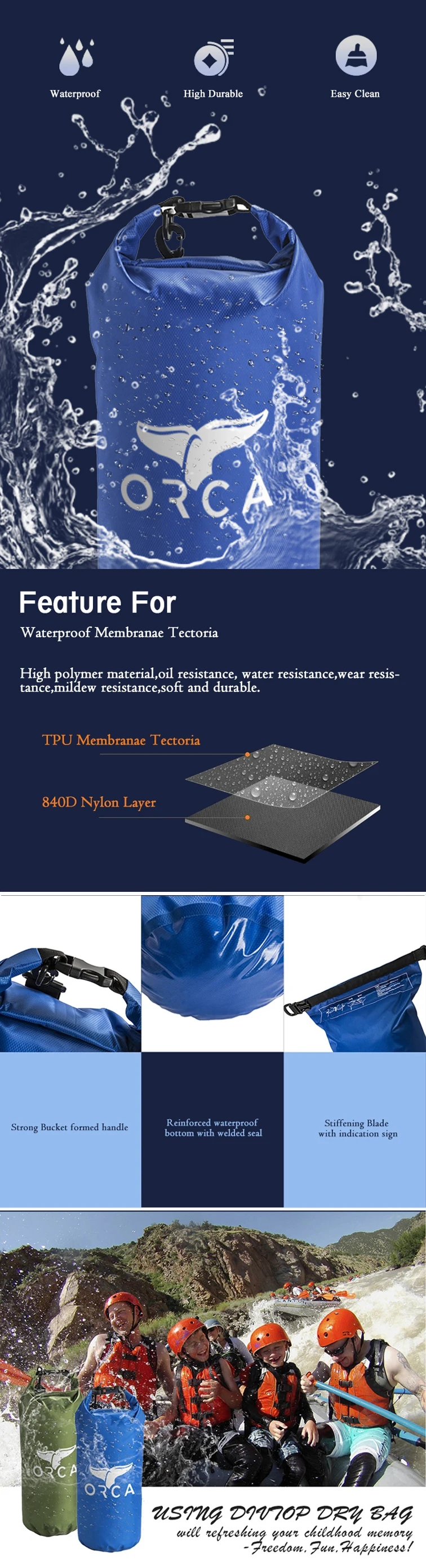 Custom Capacity Floating Waterproof Dry Bag For Boating Swimming Hiking ...