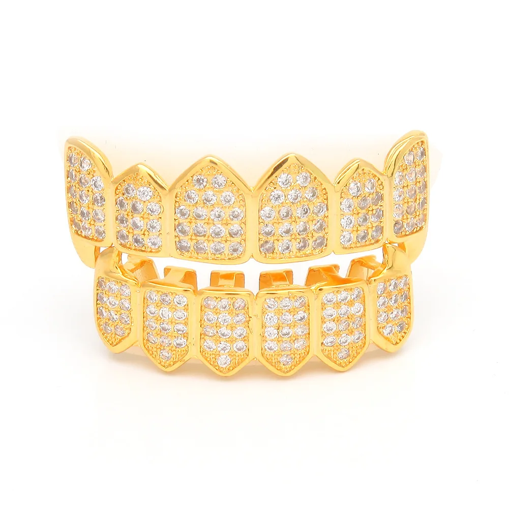 Hip Hop Iced Out Teeth Grillz - 18K Gold Platinum Plated