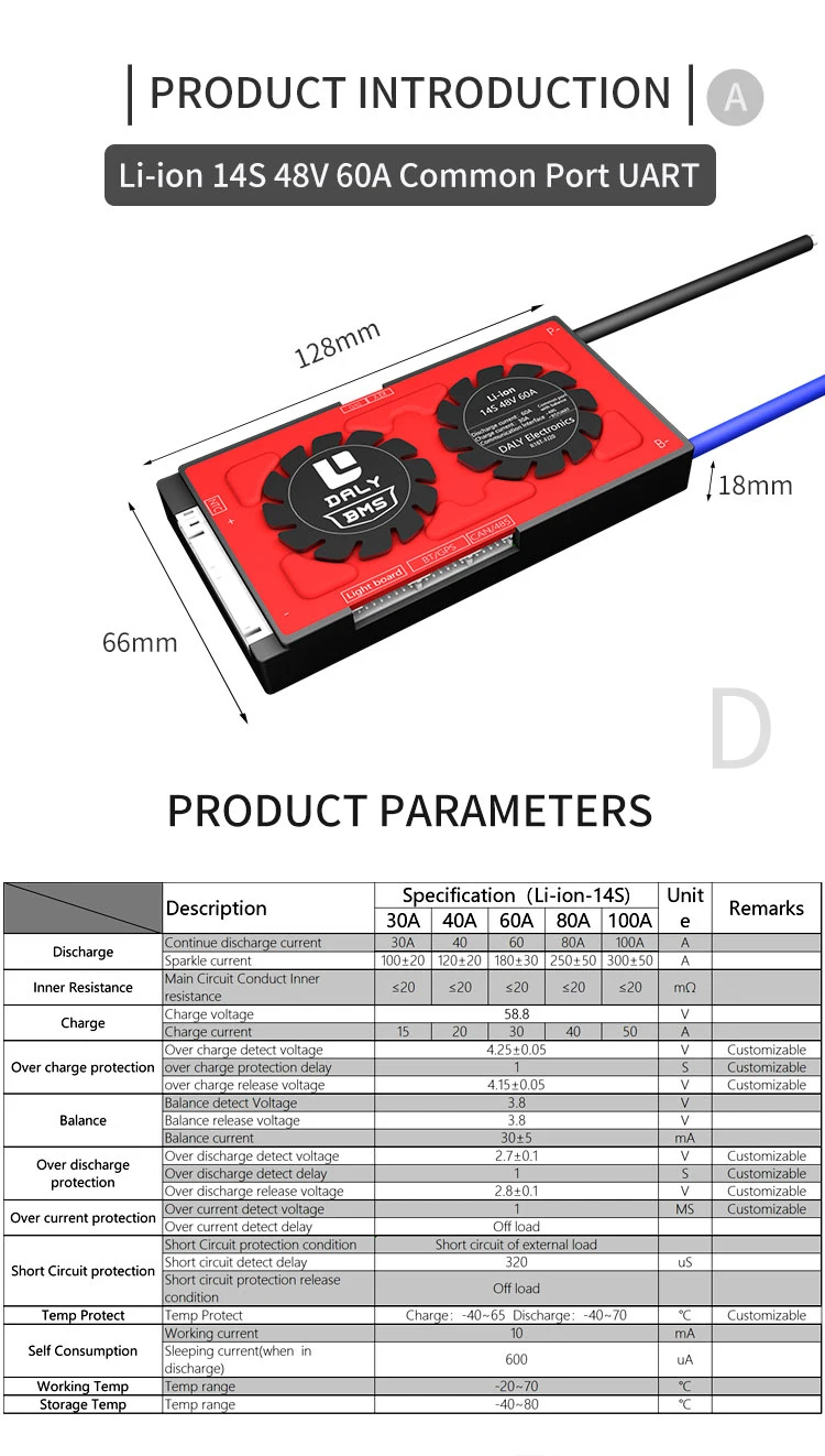 Daly Solar Li-ion 14s Bms 60a 3.7 Smart 48v 14s Smart Bms Daly 14s Smart Bms With Uart - Buy ...