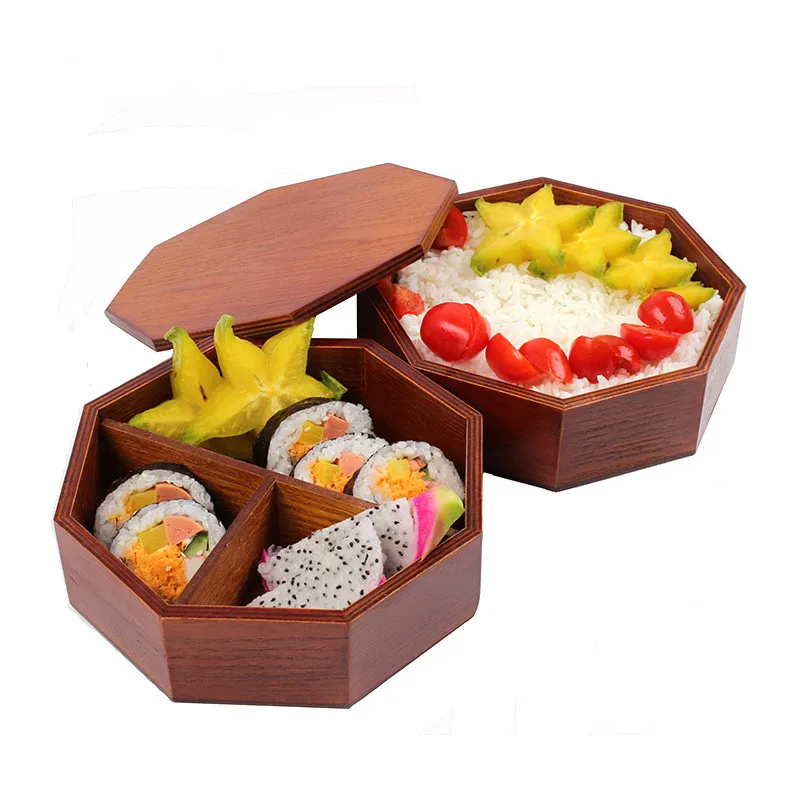 Custom-made Japanese Wooden Bento Box Creative Octagonal Students ...