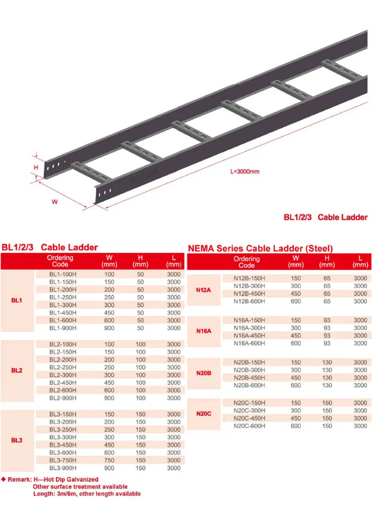 NEMA Standard 20B 20C Steel Straight Cable Ladder Supplier