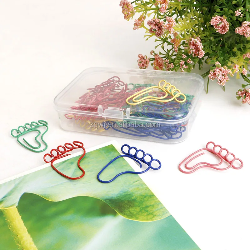 5 Colors Foot Shaped Paper Clips Mixed Colors 100pcs Per Bag Cute Fancy ...