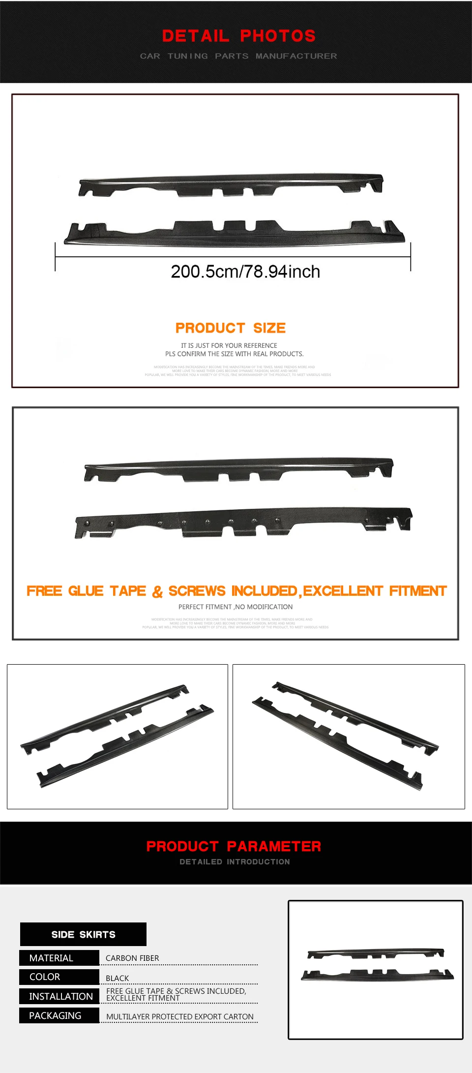 JC Sportline Carbon Fiber E92 M3 Side Skirts Extension