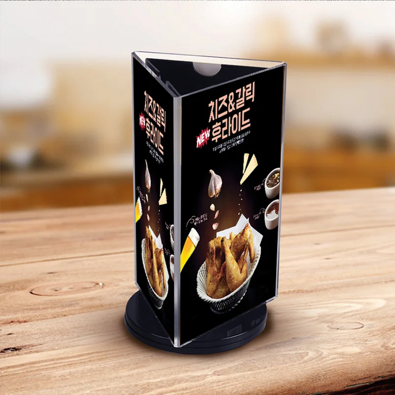 360 Rotating Triangle Acrylic Table Menu Display Holder