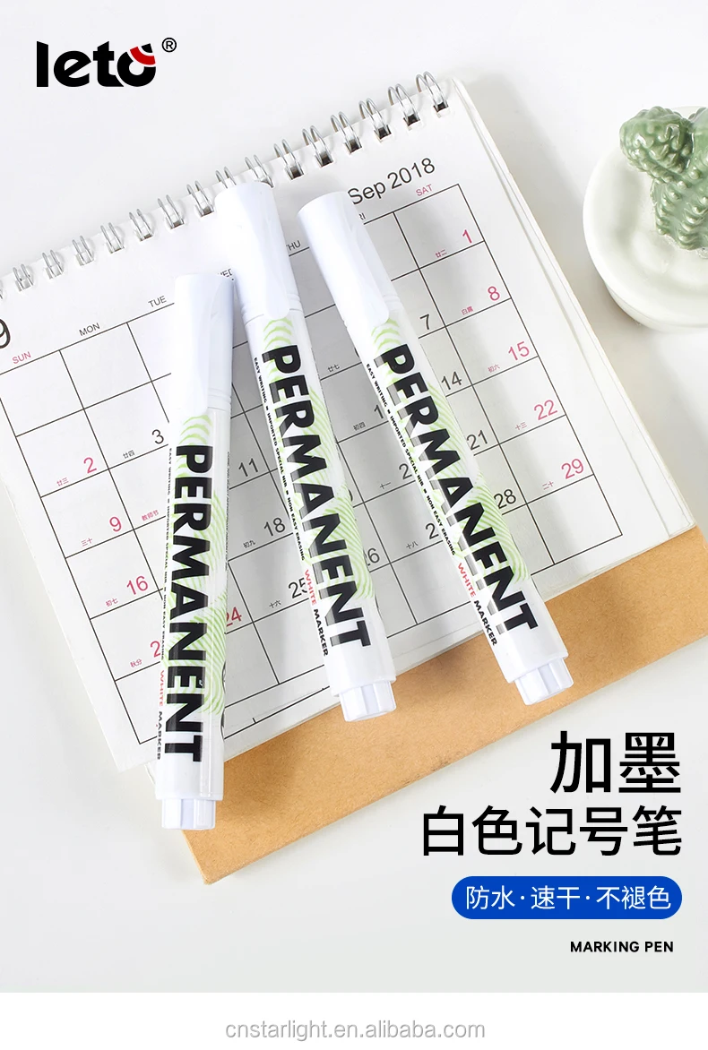 Leto White Permanent Marker Pen - Medium Point - Pack of 10