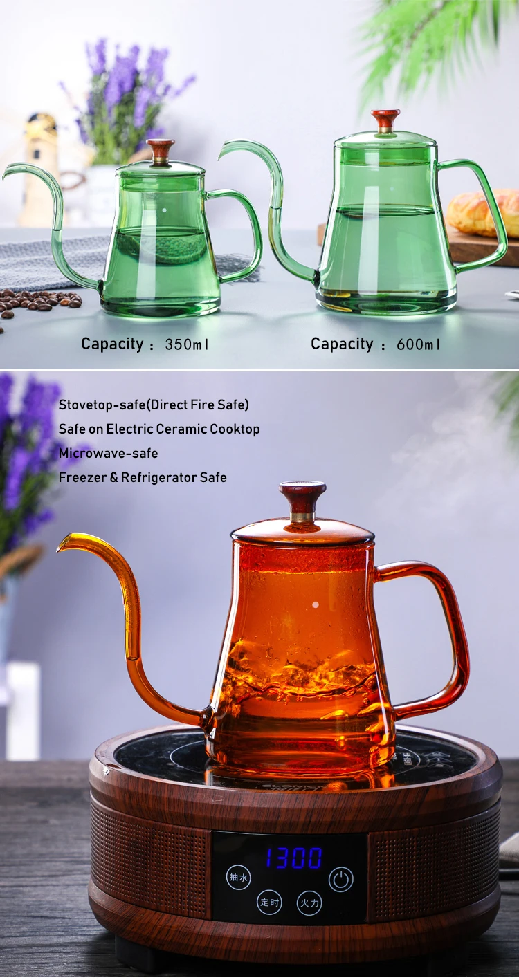 High Borosilicate Glass Gooseneck Spout 350ml Pour Over Glass Coffee ...
