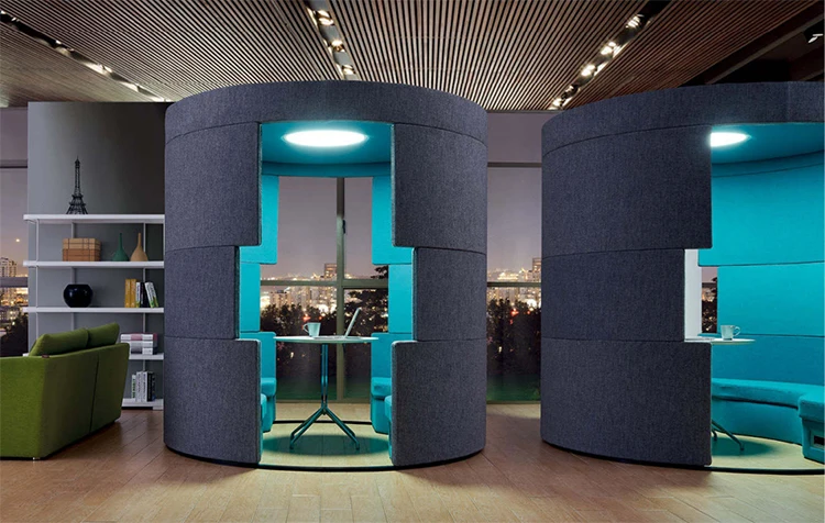 Cylindrical Office Phone Booth with LED Light - Mingle Furniture