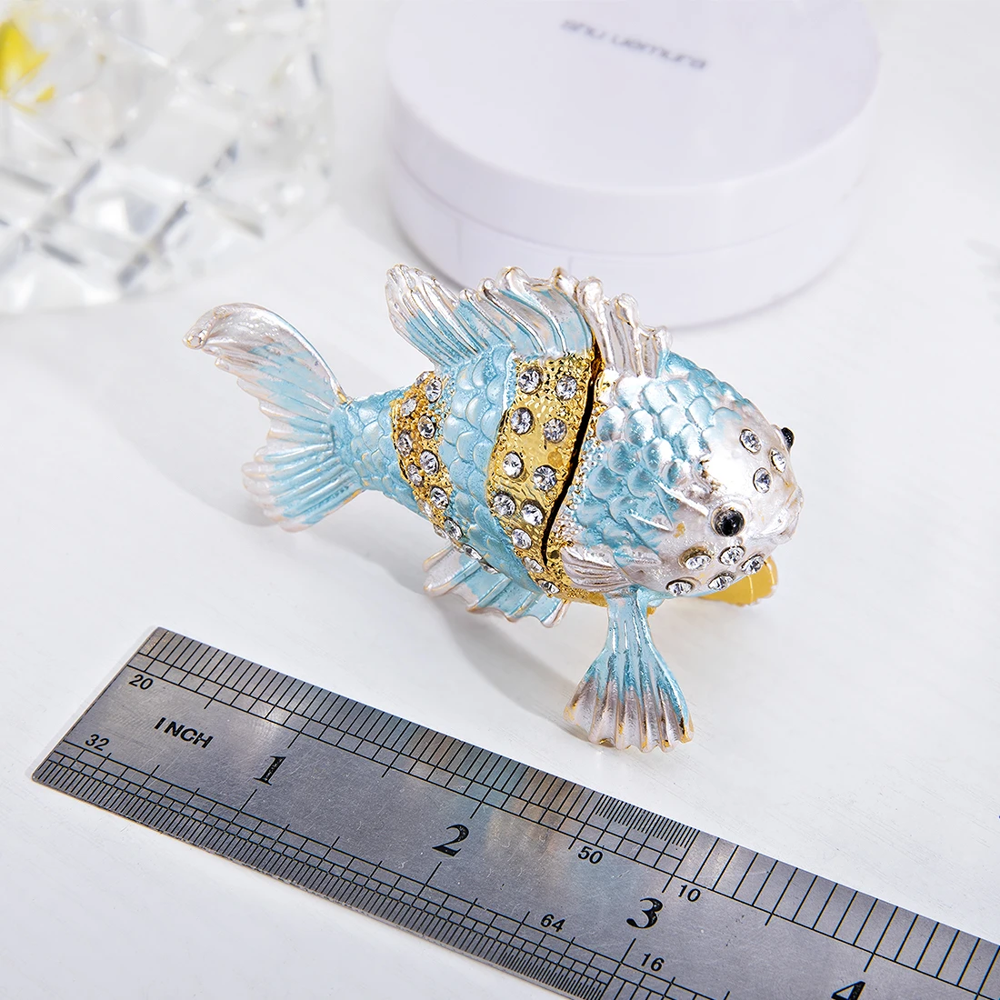H&d Tropical Fish Trinket Box Hinged Hand-painted Animal Figurine ...